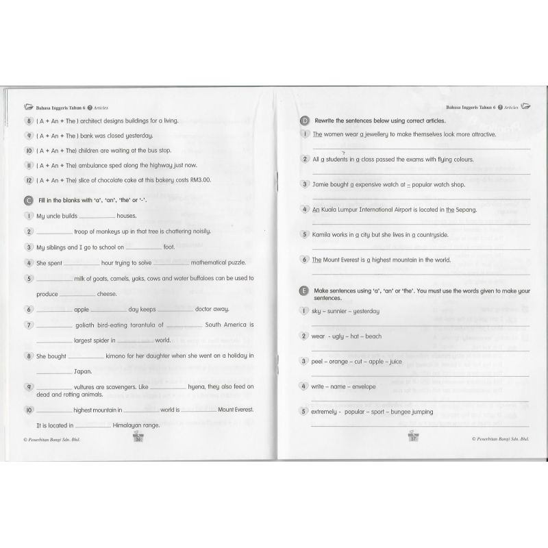 英文练习 6年级 KSSR